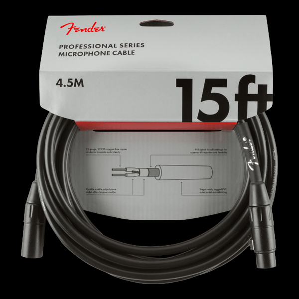 Fender Professional Series Microphone Cable, 15', Black - Quality Guitar